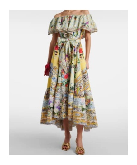 Camilla Flor Fantástica Floral Cotton Off-the-shoulder Midi Dress