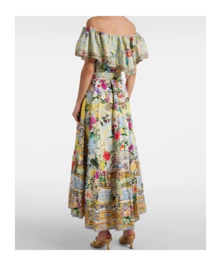 Camilla Flor Fantástica Floral Cotton Off-the-shoulder Midi Dress