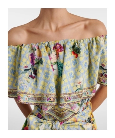 Camilla Flor Fantástica Floral Cotton Off-the-shoulder Midi Dress