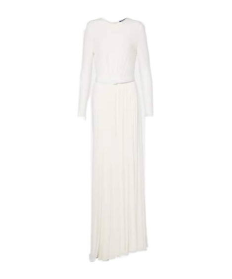 Ralph Lauren Shirred Leather-trimmed Maxi Dress - White