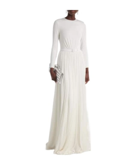 Ralph Lauren Shirred Leather-trimmed Maxi Dress
