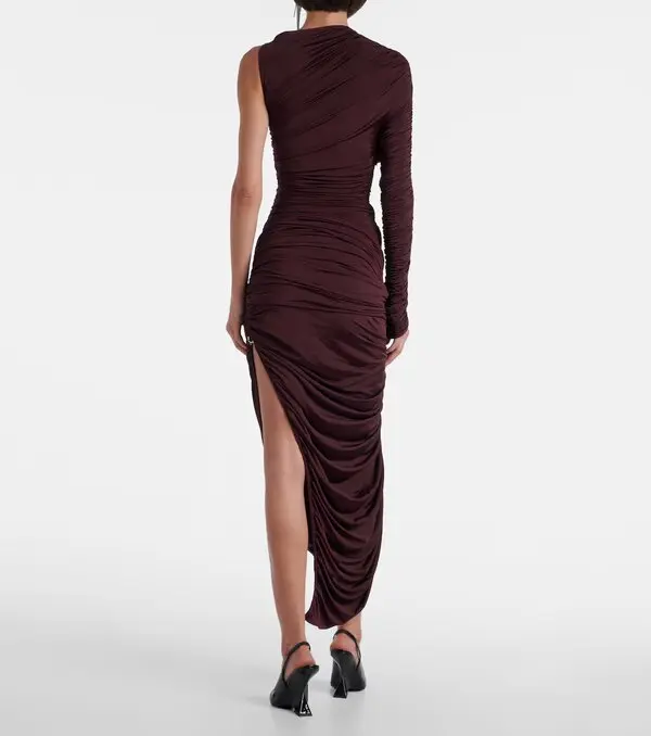 MUGLER Pleated Off-shoulder Mid-length Dress