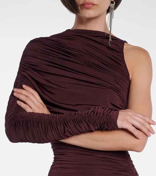 MUGLER Pleated Off-shoulder Mid-length Dress