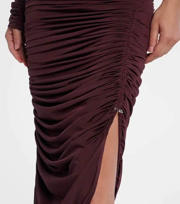 MUGLER Pleated Off-shoulder Mid-length Dress