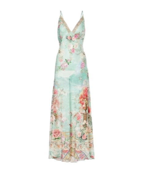 Camilla Printed Ruffled V-neck Slip Dress - White