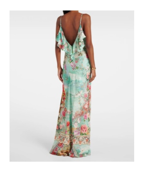 Camilla Printed Ruffled V-neck Slip Dress