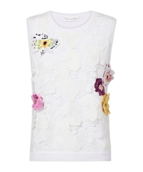 Oscar De La Renta Sleeveless Floral Appliqué Cotton-blend Top - No
