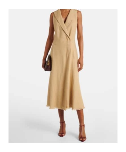 Ralph Lauren Silk And Linen Double-breasted Midi Dress - Nude