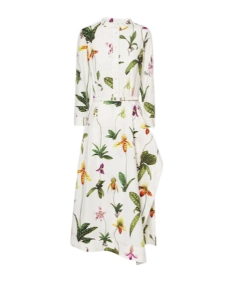 Oscar De La Renta Floral Pleated Cotton-blend Poplin Midi Dress - White