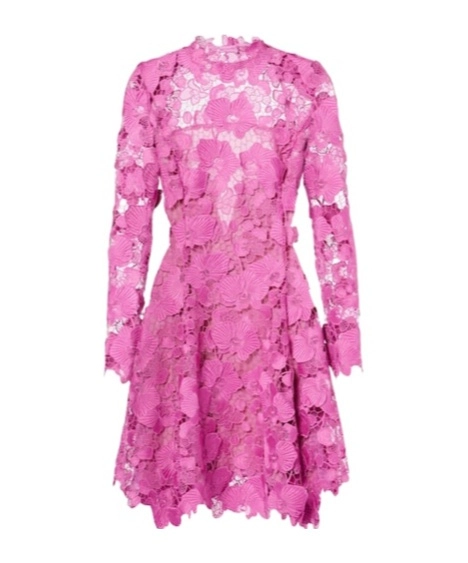 Oscar De La Renta Floral Lace Long Sleeve Minidress - Pink