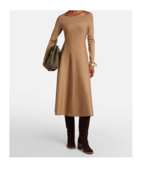 Ralph Lauren Abrillong Cashmere-blend Off-shoulder Midi Dress