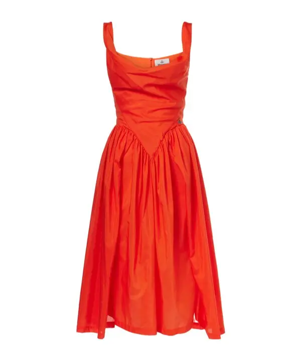 VIVIENNE WESTWOOD Sleeveless Midi Dress With Pleated Details - Orange