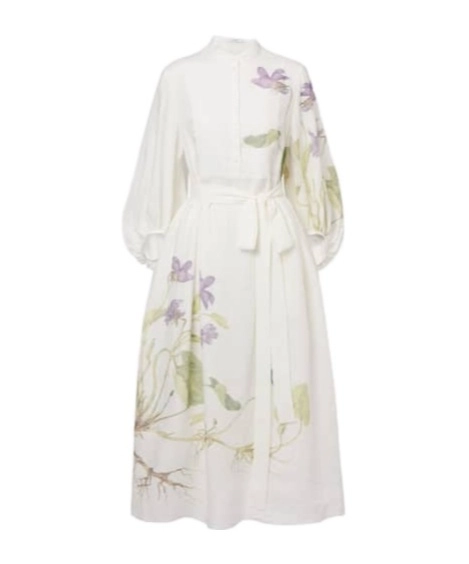 Erdem Printed Linen Wrap Dress - White