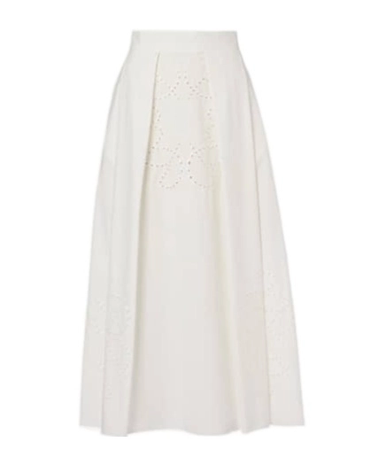Elie Saab Embroidered Cotton Midi Skirt - White