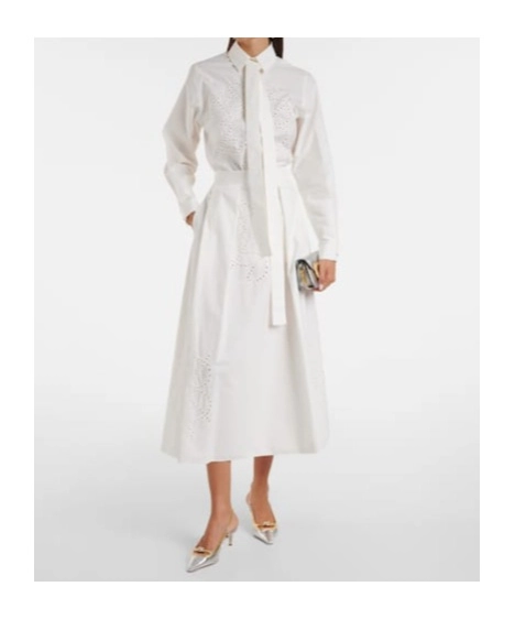 Elie Saab Embroidered Cotton Midi Skirt - White