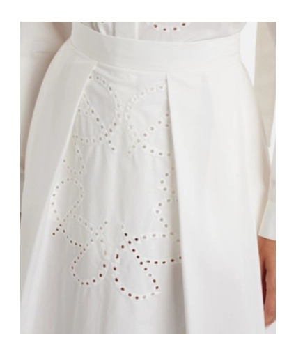 Elie Saab Embroidered Cotton Midi Skirt - White