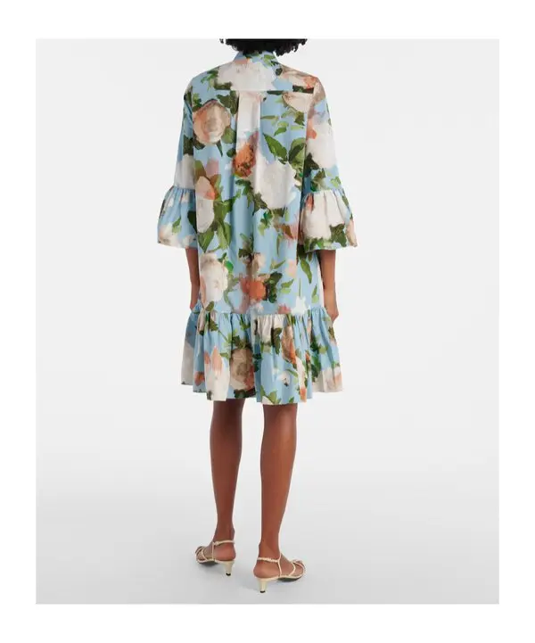 Erdem Floral Gathered Cotton Poplin Minidress