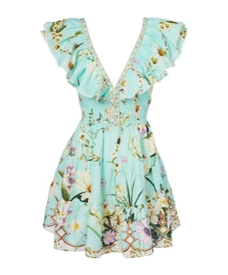 Camilla Floral Embellished Linen Minidress