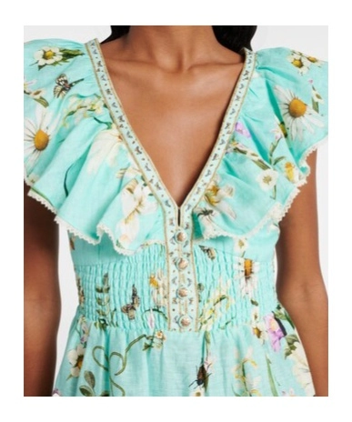Camilla Floral Embellished Linen Minidress