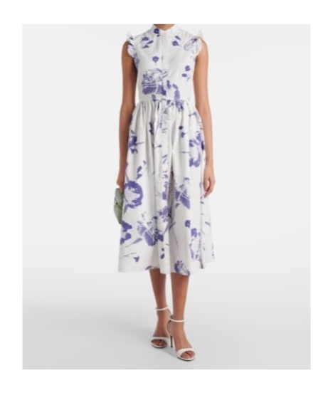 Erdem Floral Cotton Poplin Midi Dress With Lace Cuffs - White