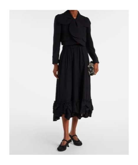 Comme Des Garçons Wool-blend Midi Skirt With Drawstring Waist And Ruffle Hem