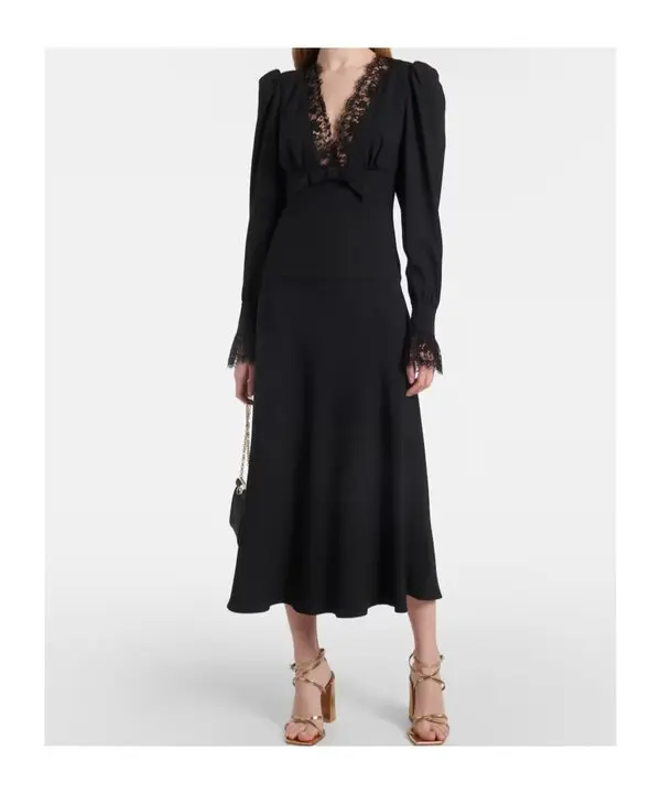 Alessandra Rich Lace-trimmed Satin Midi Dress