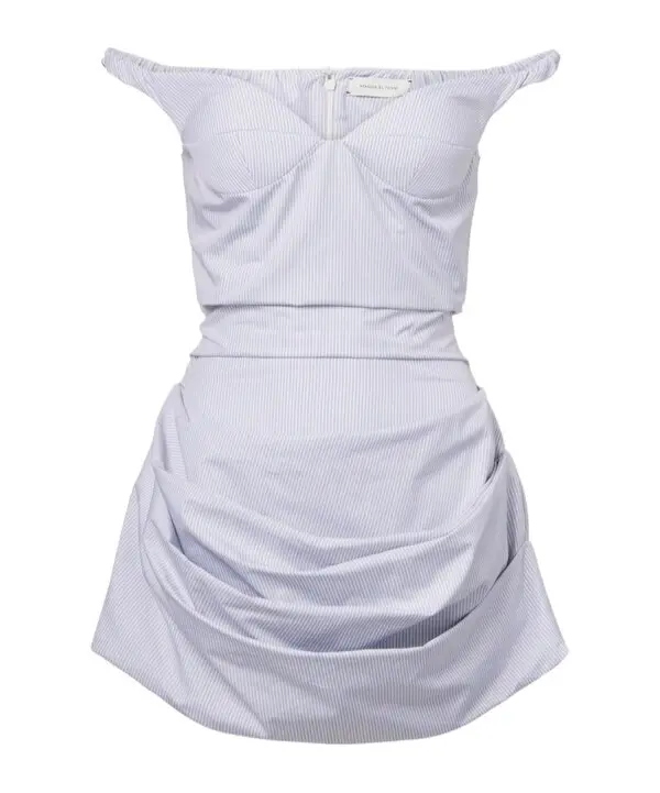 Magda Butrym Striped Draped Cotton Poplin Bustier Dress