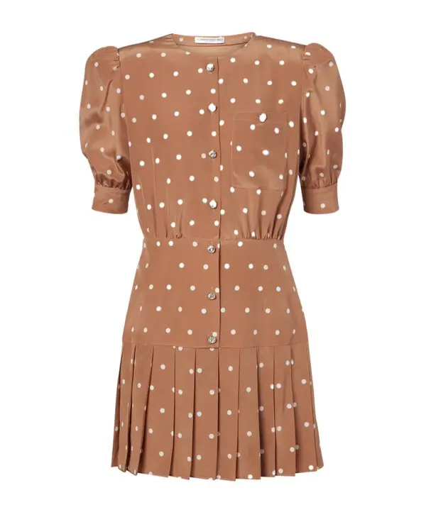 Alessandra Rich Pleated Polka-dot Silk Minidress