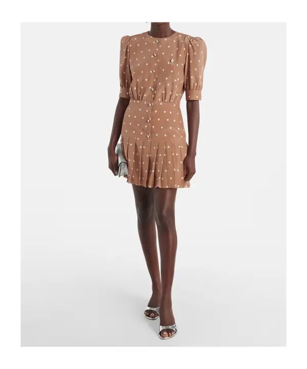 Alessandra Rich Pleated Polka-dot Silk Minidress