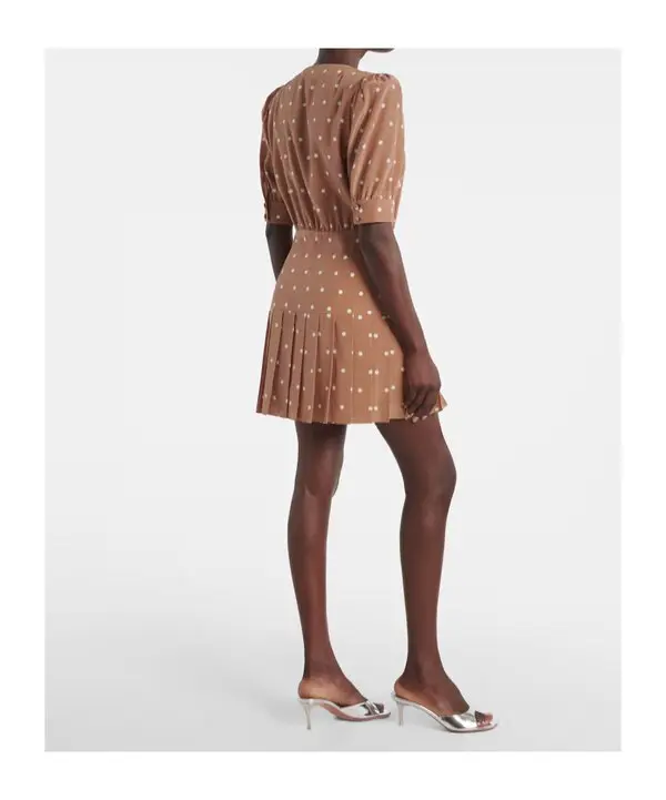 Alessandra Rich Pleated Polka-dot Silk Minidress