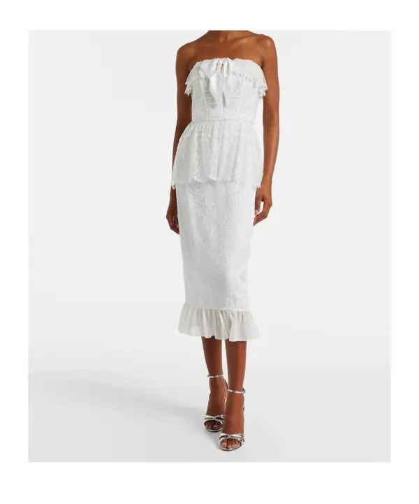 Alessandra Rich Lace And Silk Georgette Bustier Midi Dress - White