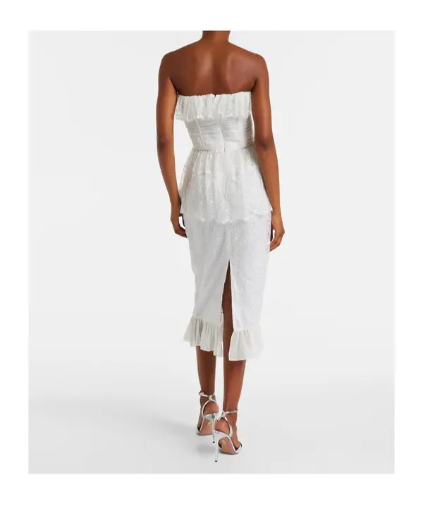 Alessandra Rich Lace And Silk Georgette Bustier Midi Dress - White