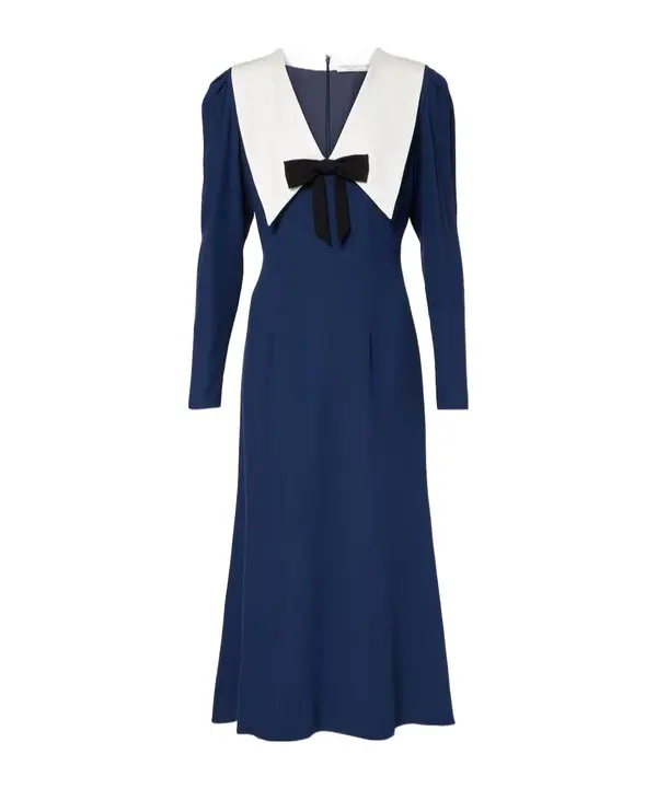 Alessandra Rich Bow-embellished Satin Midi Dress - Navy Blue