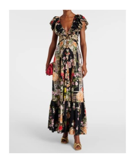 Camilla Ruffled Floral Cotton Maxi Dress - Nude