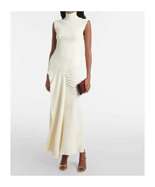 Victoria Beckham Draped Turtleneck Jersey Maxi Dress