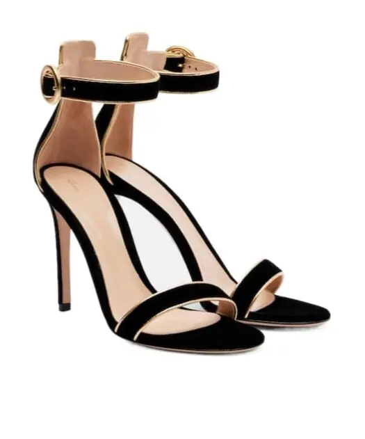 GIANVITO ROSSI Velvet Sandals With Gold Tone Trim