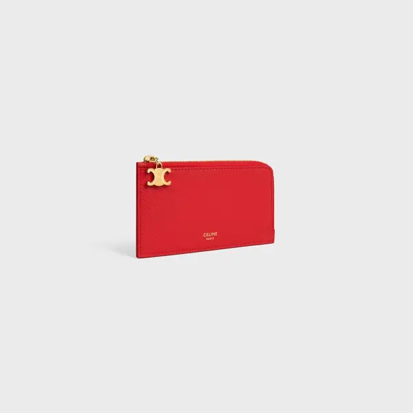 Celine Long Zipped Card Holder In Grained Calfskin
