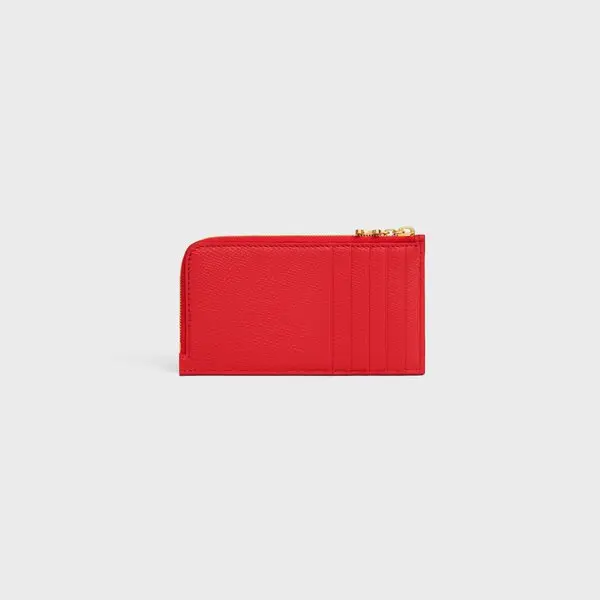 Celine Long Zipped Card Holder In Grained Calfskin