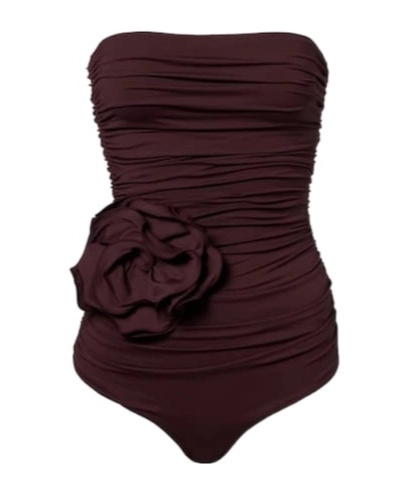 Magda Butrym Floral-appliqué Ruched Swimsuit - Black