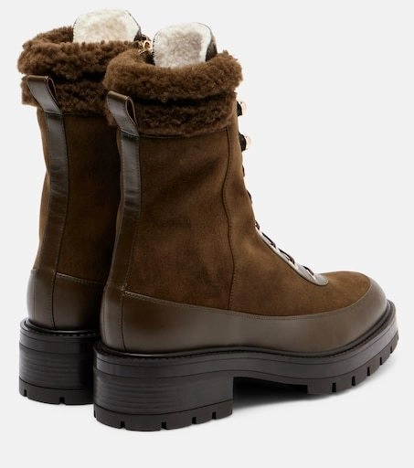 AQUAZZURA Shearling-trimmed Suede Lace-up Boots