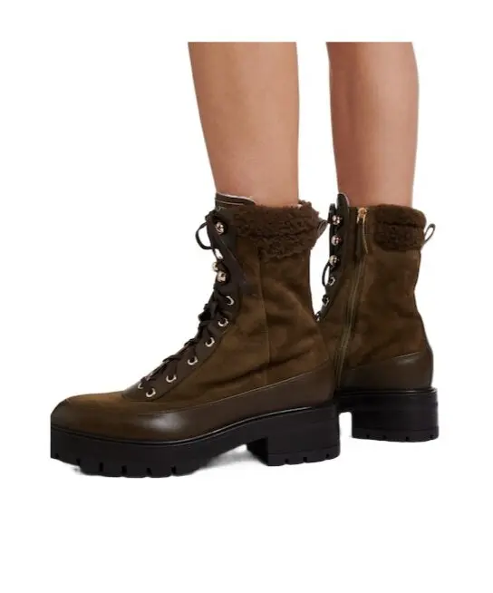 AQUAZZURA Shearling-trimmed Suede Lace-up Boots
