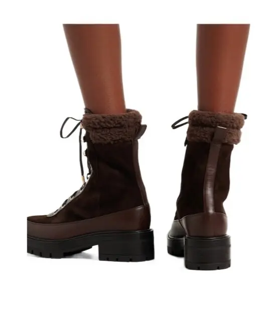 AQUAZZURA Shearling-trimmed Suede Lace-up Boots