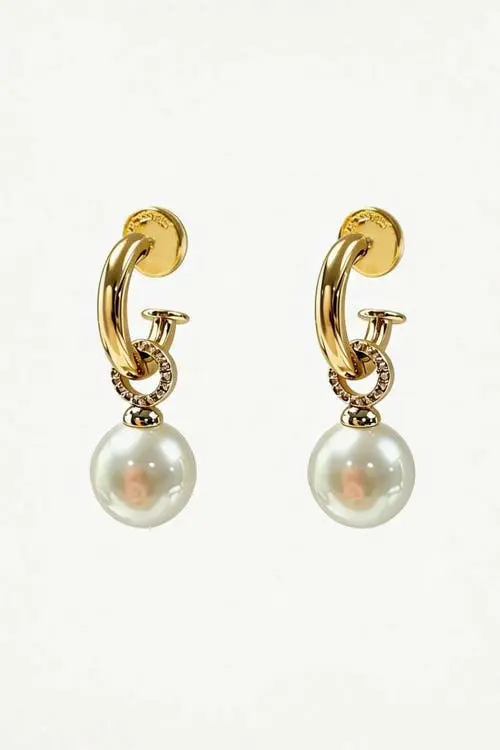 CLASSICHARMS Sia Shell Pearl Drop Hoop Earrings - Gold