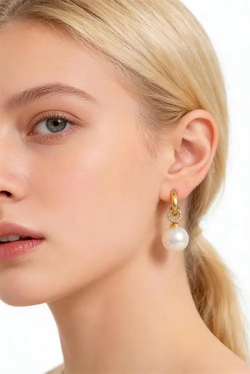 CLASSICHARMS Sia Shell Pearl Drop Hoop Earrings