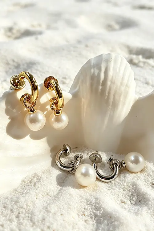 CLASSICHARMS Sia Shell Pearl Drop Hoop Earrings