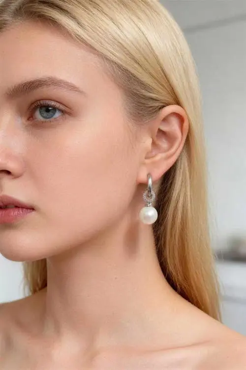 CLASSICHARMS Sia Shell Pearl Drop Hoop Earrings With Crystal Accents