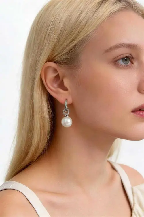 CLASSICHARMS Sia Shell Pearl Drop Hoop Earrings With Crystal Accents