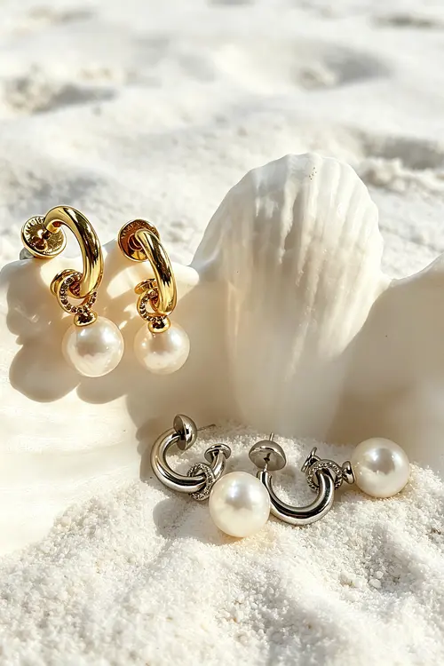 CLASSICHARMS Sia Shell Pearl Drop Hoop Earrings With Crystal Accents