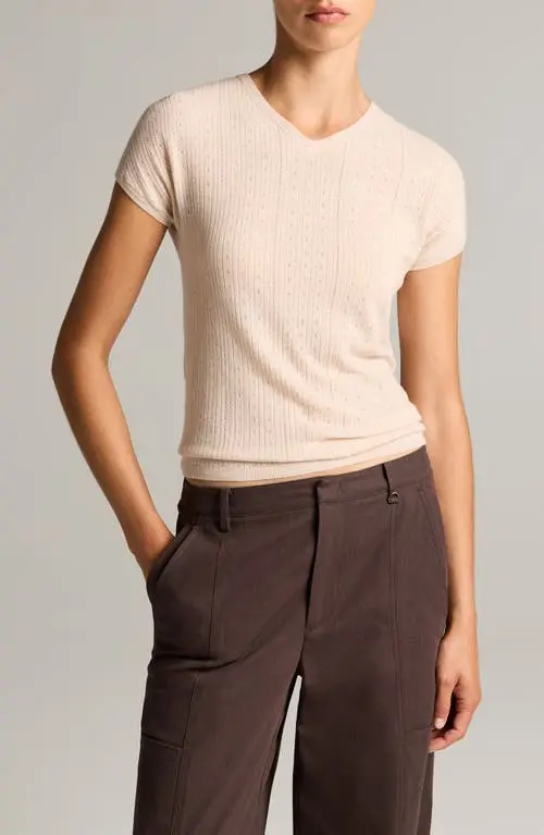 Vince Pointelle V-neck Sweater - Blush Cloud