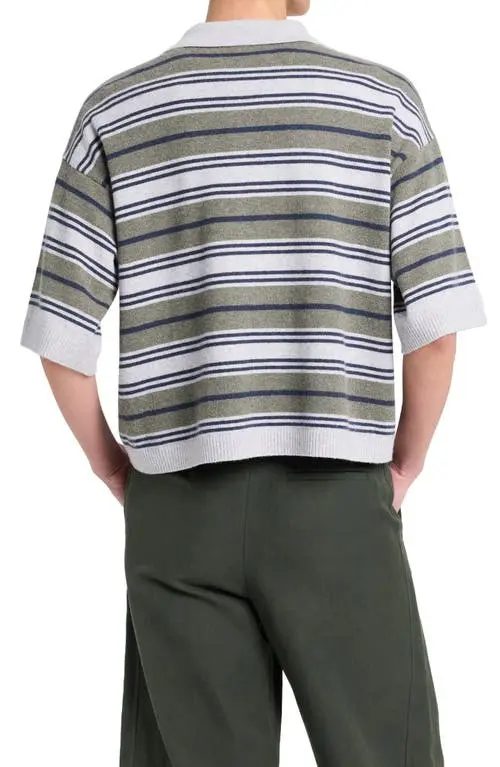 TWP Stripe Half Placket Stretch Wool Polo Sweater